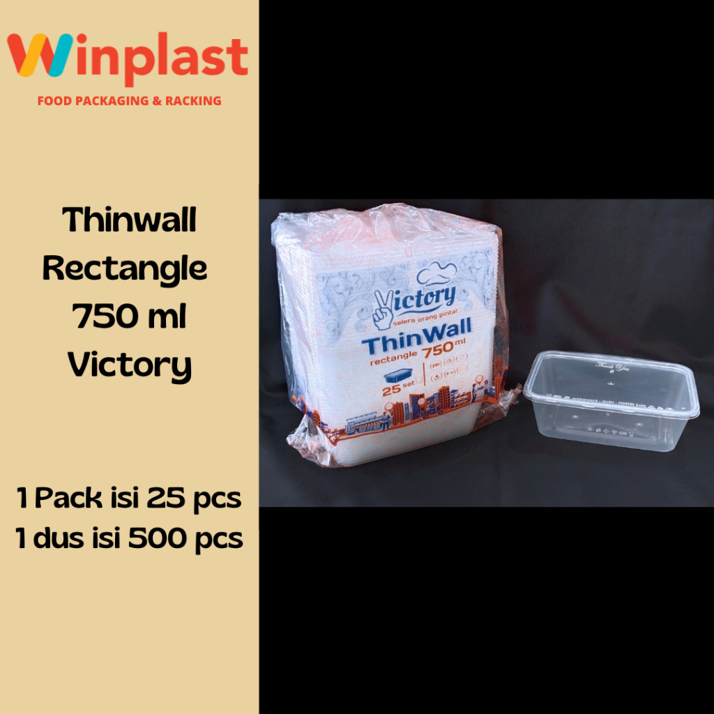 Jual Victory Thinwall Rectangle 750 ml Warna Bening Isi 25 pcs | Shopee ...