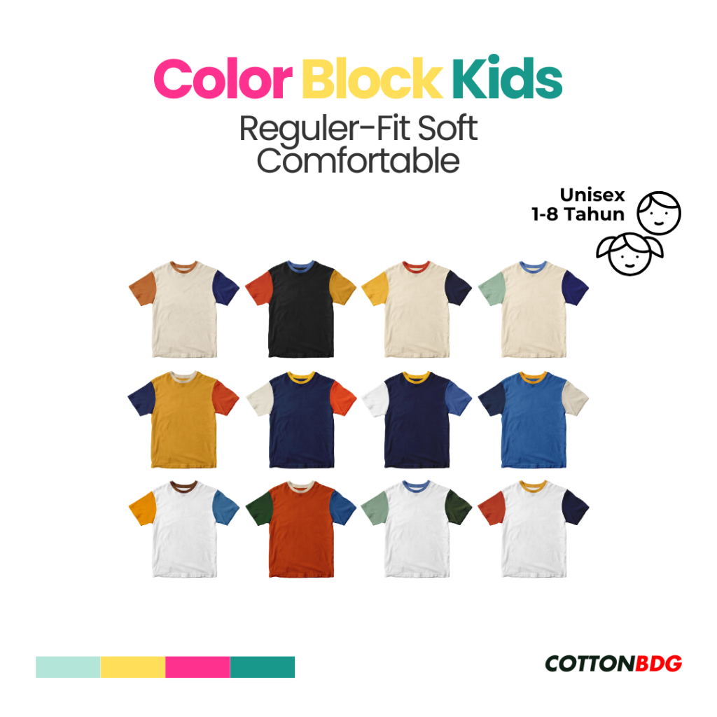 Jual 𝐂𝐨𝐭𝐭𝐨𝐧𝐛𝐝𝐠 Baju Kaos Anak Tri Color Block Polos Series Size S-XL ...
