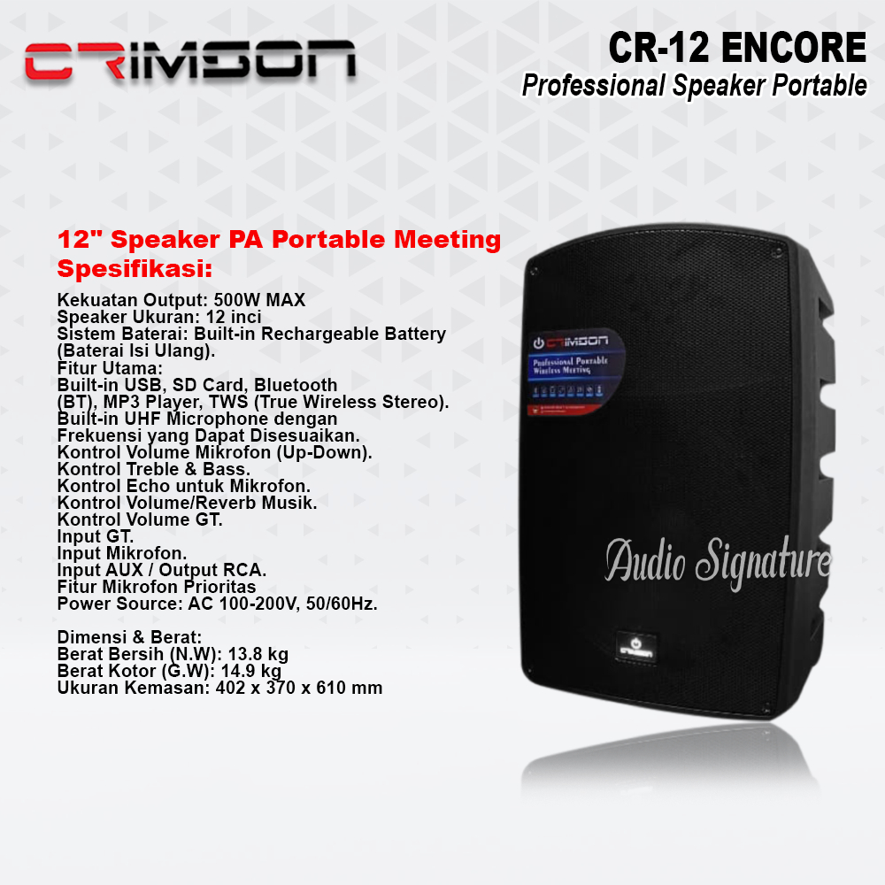 Jual Speaker Portable Meeting CRIMSON CR 12 CR12 | ENCORE 12 ENCORE12 Original | Shopee Indonesia