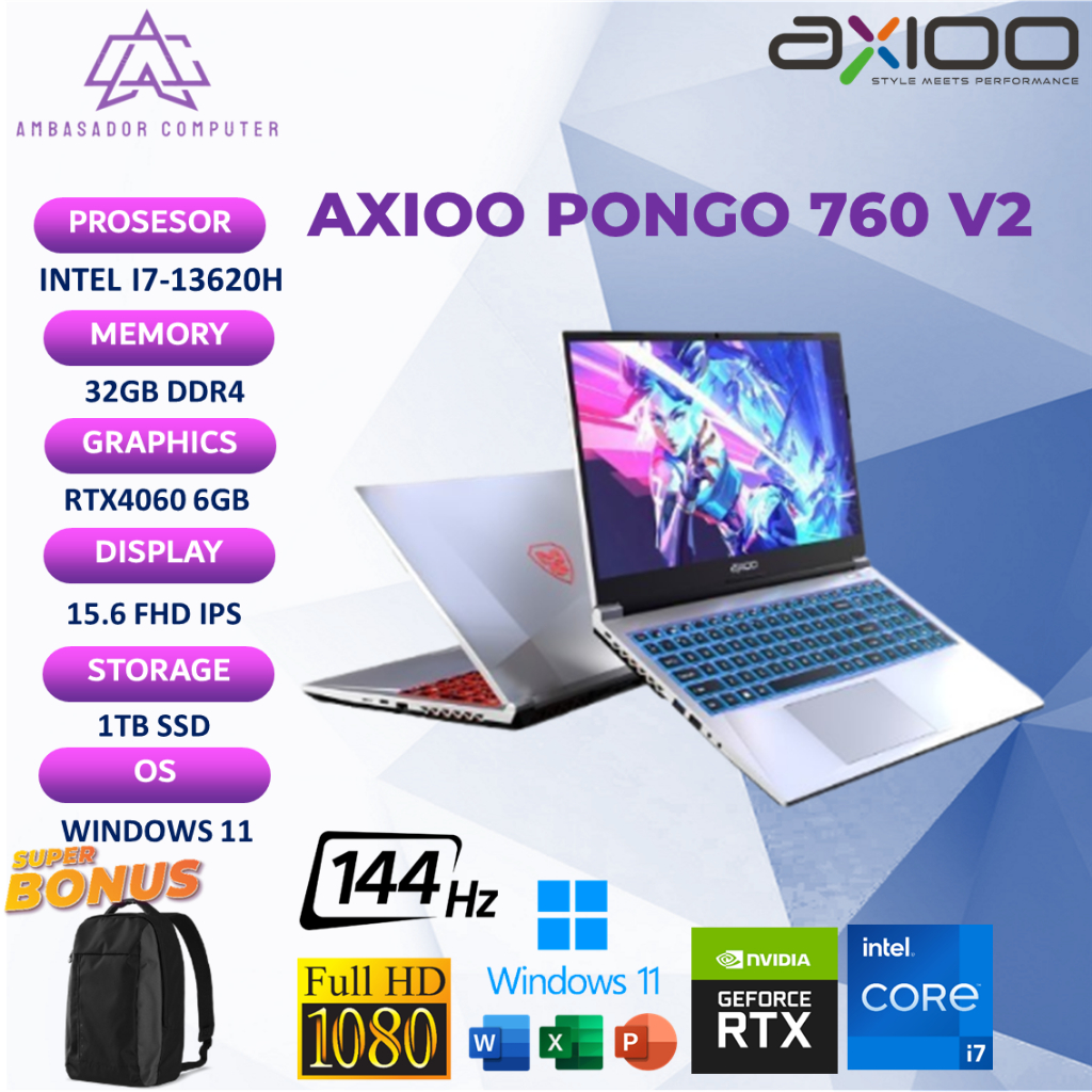 Jual Axioo Pongo 760 V2 i7 13620H RTX4060 8GB 32GB 1TB SSD Windows 11 ...