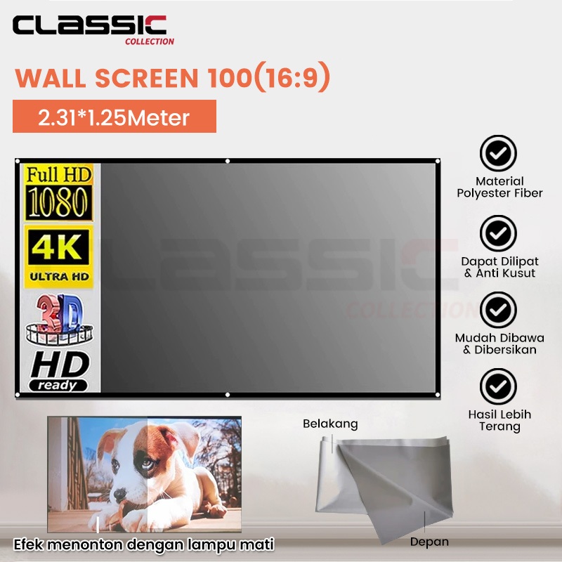 Jual WALL SCREEN 100 Inch(16：9) Layar Proyektor Manual Gantung Screen ...