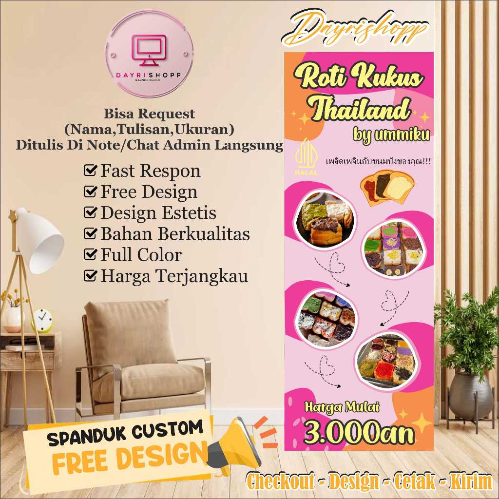 Jual Size 60x160 Cm,Spanduk Banner Roti Kukus Thailand Terbaru Custom ...