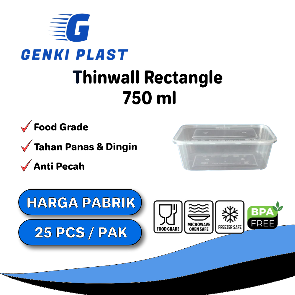 Jual Kotak Plastik Thinwall 750 ML Rectangle / Kotak Makan Plastik Food Container 750ML Kotak ...