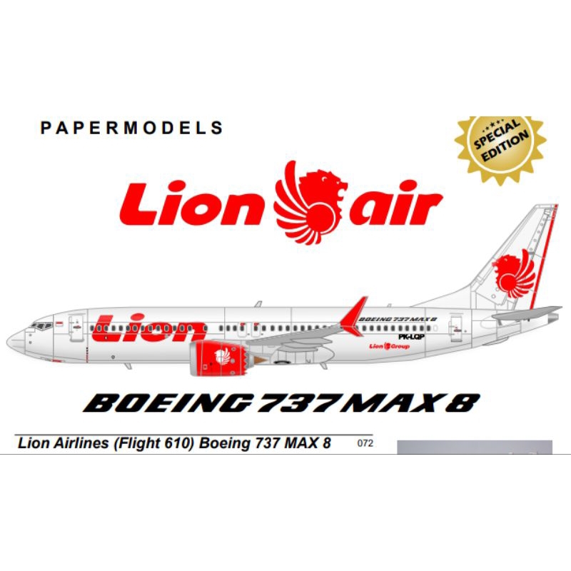 Jual Lembaran pola papercraft pesawat Boeing 737 max Lion Air (3CC-A3 ...