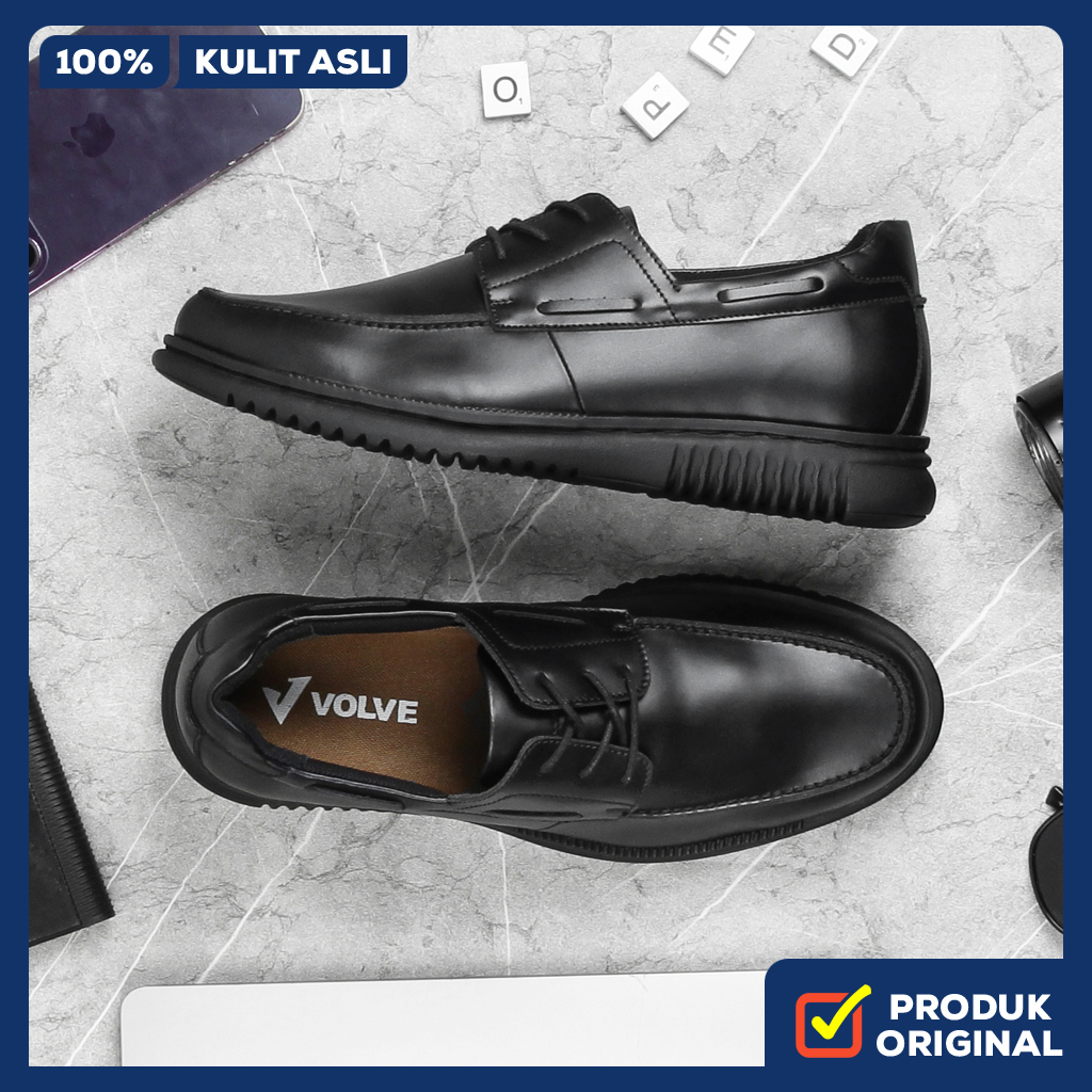 Jual MEADOW BLACK ORIGINAL x VOLVE PROJECT Sepatu Formal Kulit Sapi Asli Pantofel Full Hitam ...