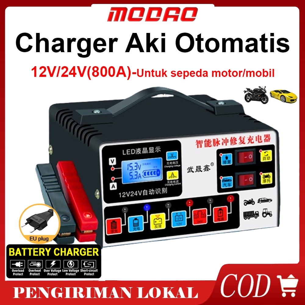 Jual Charger Aki Otomatis Smart Intelligent Auto Repair Mobil Pengisi daya 12V/24V/Case Aki ...