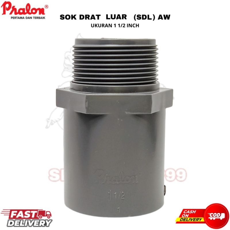 Jual SDL Sok Drat Luar 1 1/2"in Pvc Merek PRALON/ Sambungan Pipa Pvc Drat Luar 1 1/2inchi bahan ...