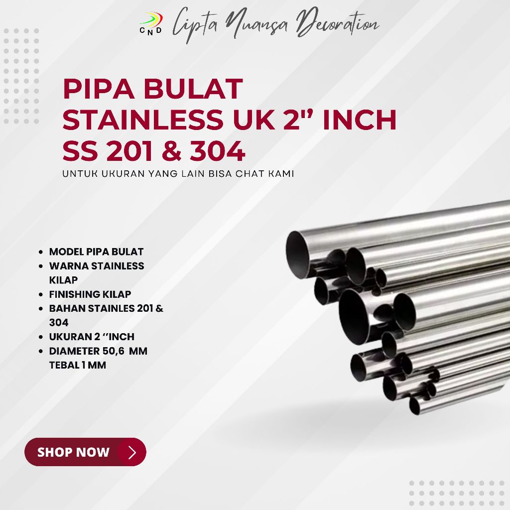 Jual PIPA STAINLESS STEEL 2'' / 2 INCH SS 201 & 304 TEBAL 1MM | Shopee Indonesia