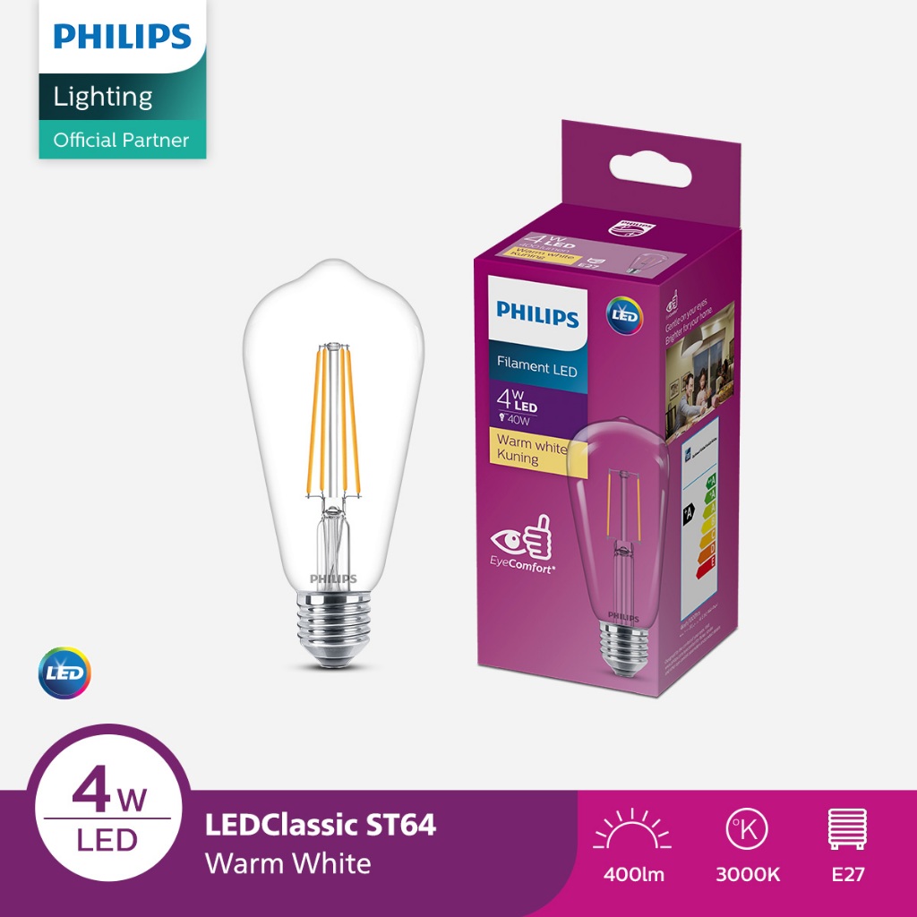 Jual Lampu Philips Filament Bohlam LED 4W ST64 E27 Kuning | Shopee ...