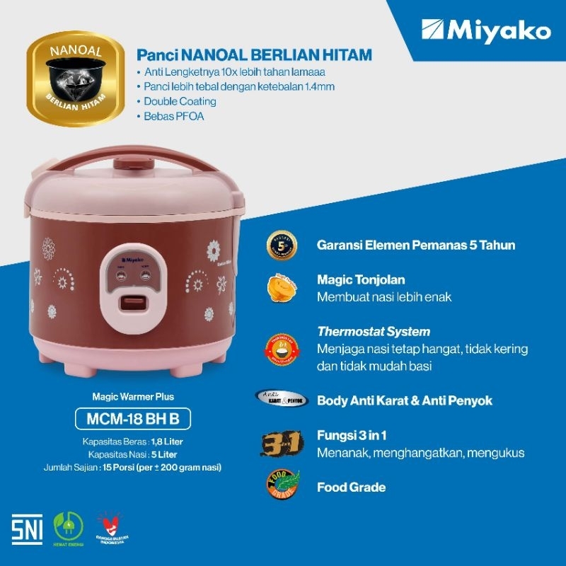 Jual Magicom Miyako MCM-18 BH 1,8 L / 1 Kg. Keramik Penanak Nasi ...