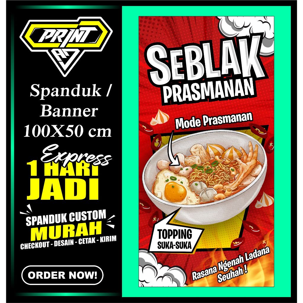 Jual Banner SEBLAK PRASMANAN. Spanduk SEBLAK PRASMANAN 50X100 cm, COD ...
