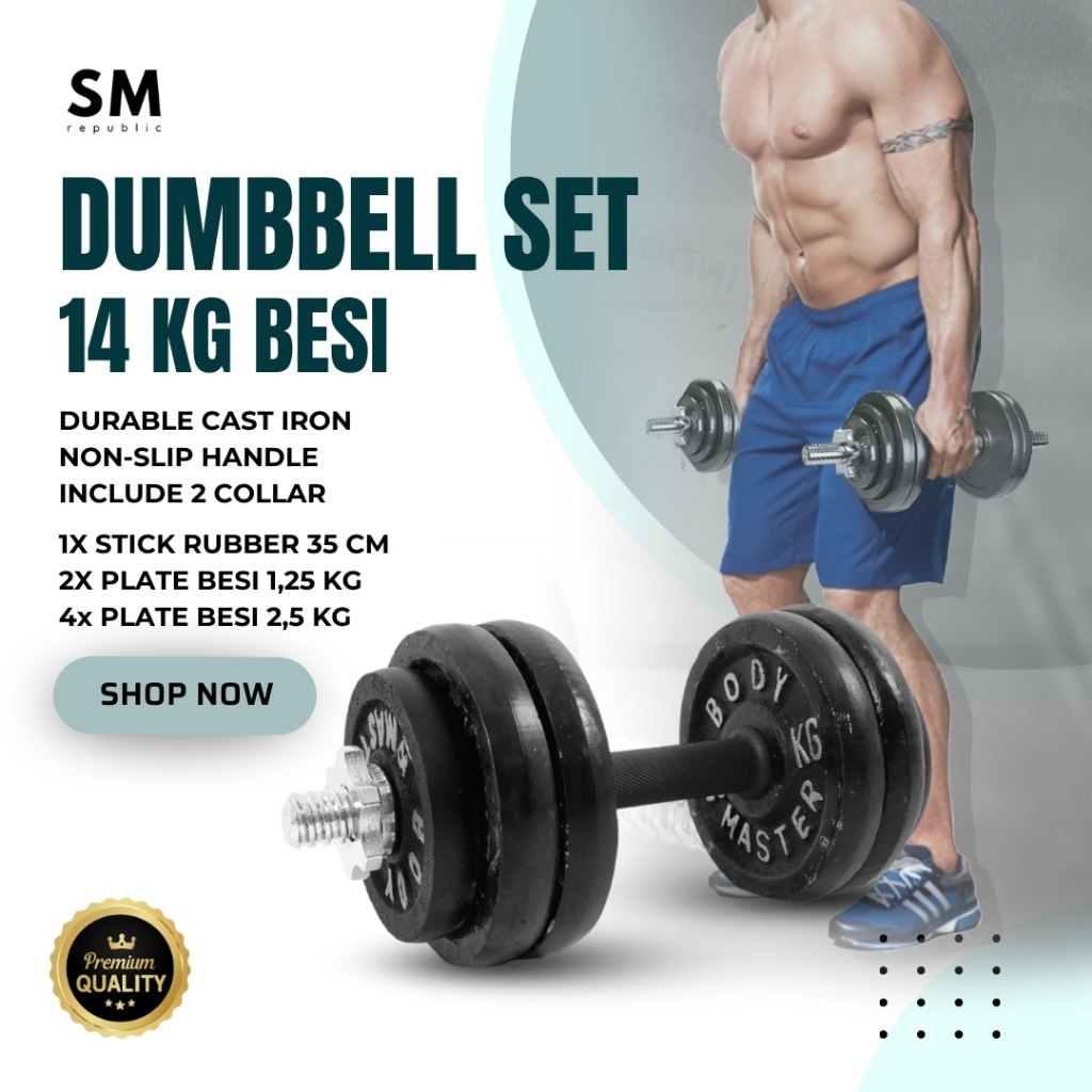 Jual Dumbbell Barbel Set 14 KG Dumbell 14KG Besi Stick Logam Fitness Gym | Shopee Indonesia