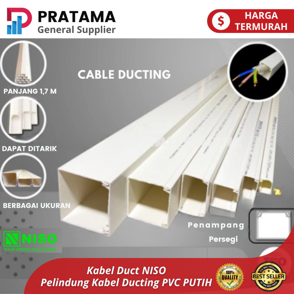 Jual BATANG PIPA PETAK TRUNKING Wiring cable duct Pvc 1.7mtr - Pelindung Kabel Ducting PVC PUTIH ...