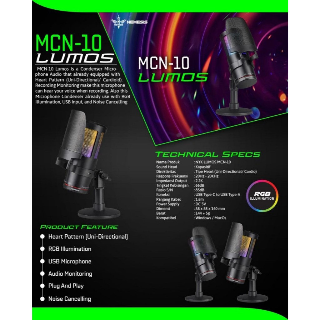 Jual NYK Nemesis Lumos MCN-10 / MCN10 Mic Condenser RGB with Noise Cancelling Microphone Mic ...