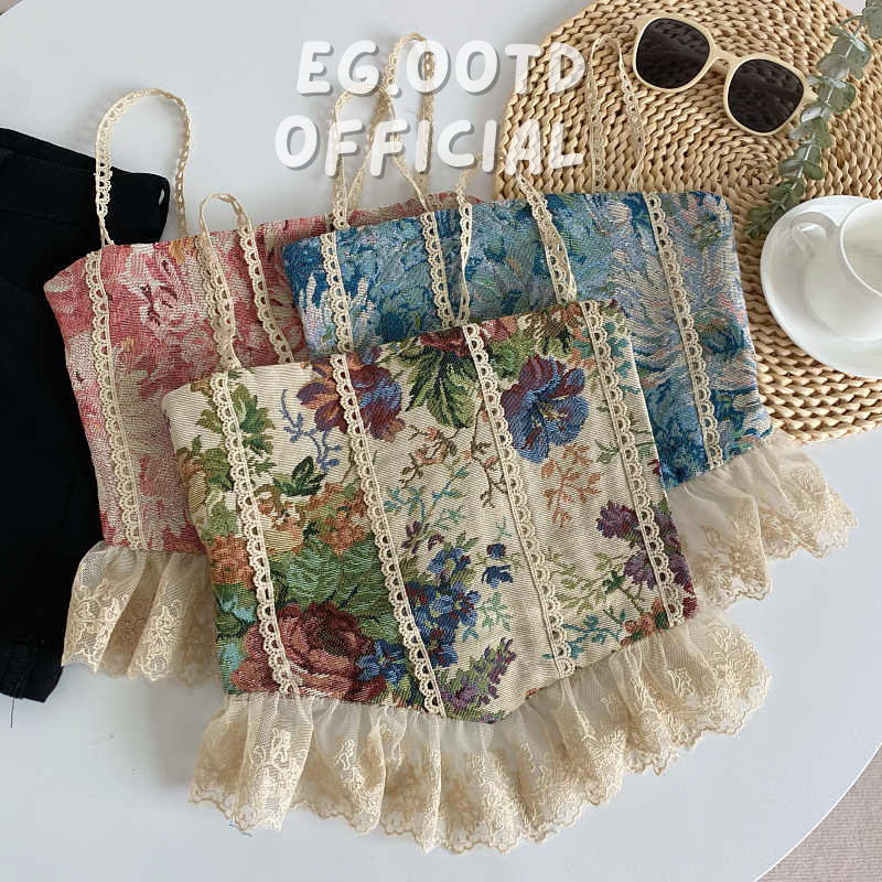 Jual [EG.ootd] - 067 French retro oil painting style floral camisole ...