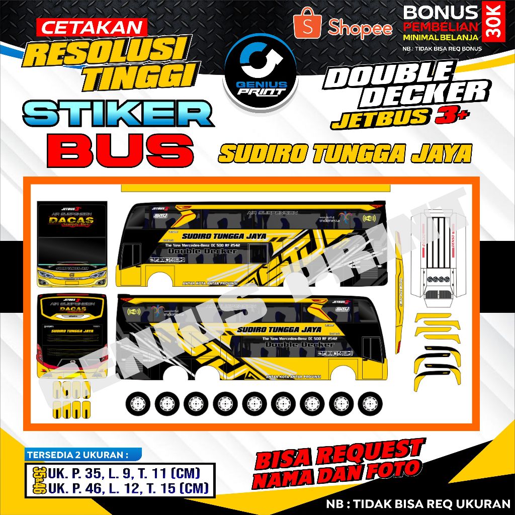 Jual Stiker Mainan Miniatur Bus DOUBLE DECKER JETBUS 3+ Sudiro Tungga ...
