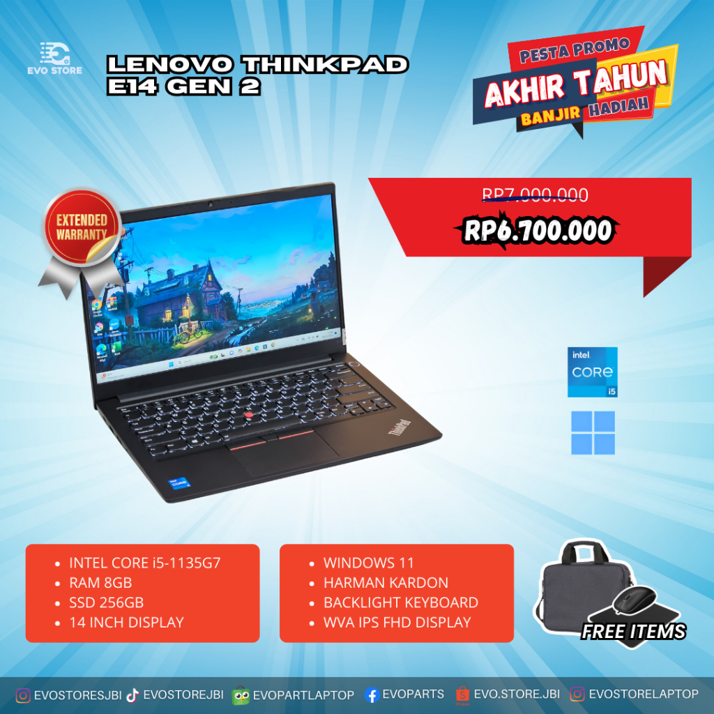 Jual Lenovo Thinkpad E14 Gen2-IntelCorei5-1135G7-Ram8GB-SSD256GB-WVA-IPS-FHDDisplay ...