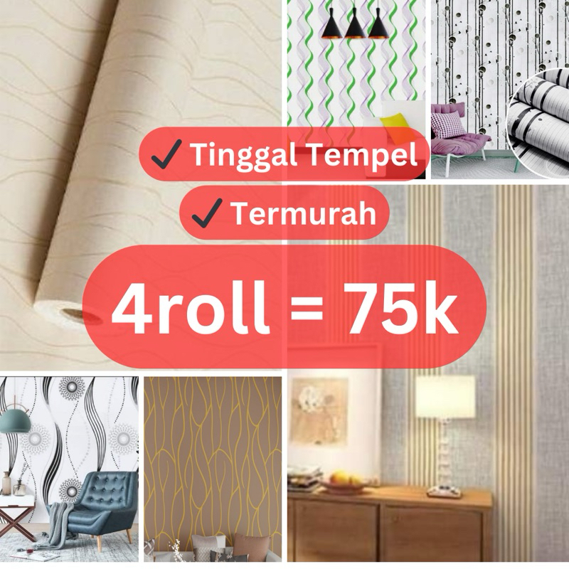 Jual Wallpaper Sticker Dinding Motif MINIMALIS Wallpaper Ruang Tamu Sudah Berperekat Tinggal ...