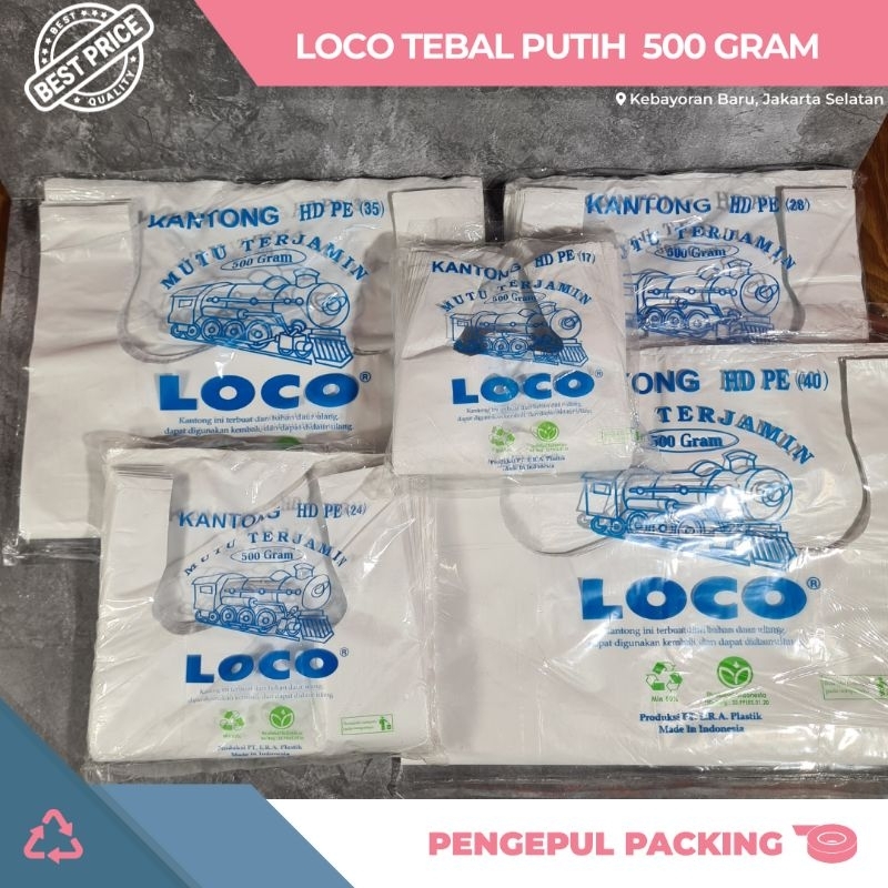 Jual Kantong Plastik Kresek Loco HD Tebal Putih 500g Uk 17/24/28/35/40 | Shopee Indonesia