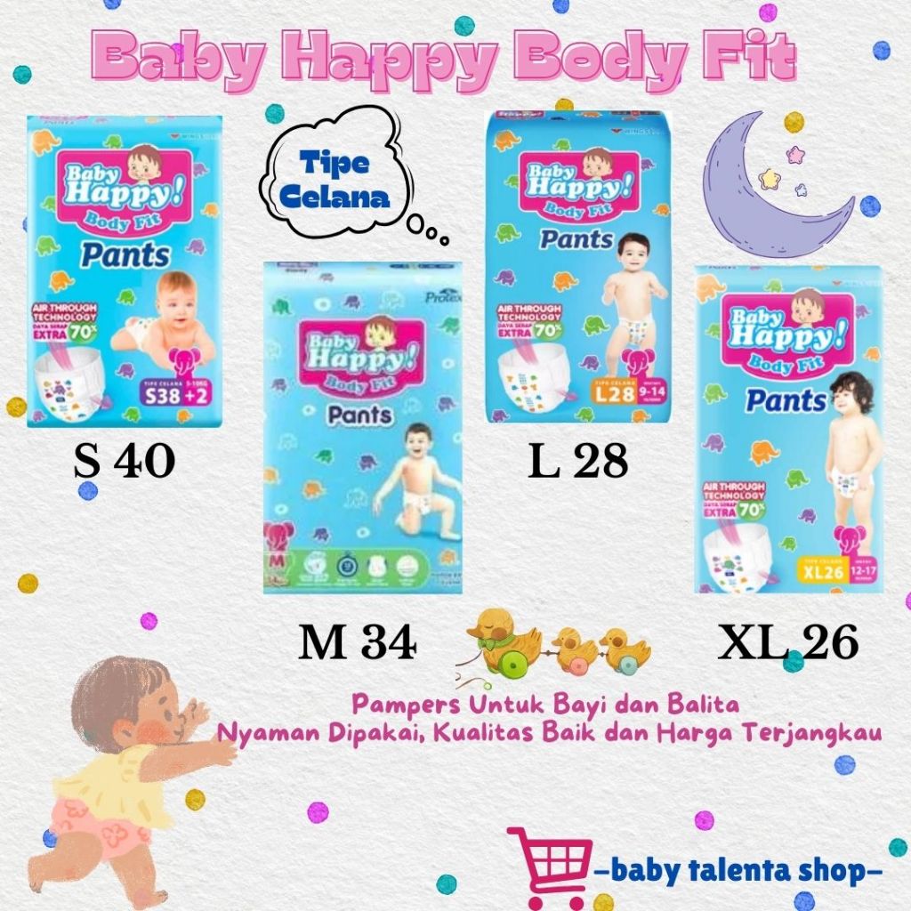 Jual PAMPERS BABY HAPPY BODY FIT HARGA PER 2 BALL || UKURAN S, M, L, XL ...