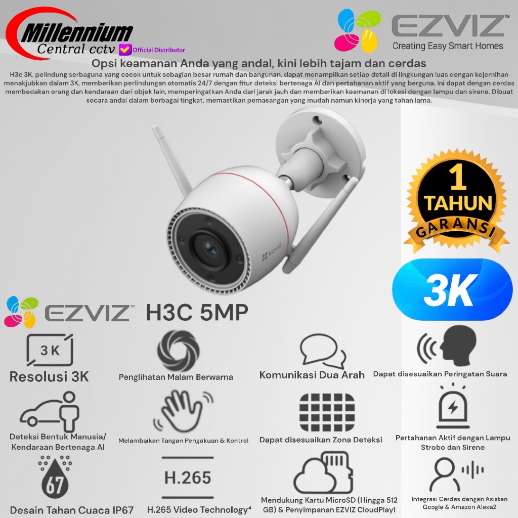 Jual EZVIZ H3C 3K 5MP IP Camera CCTV WiFi Smart Home Camera | Shopee ...