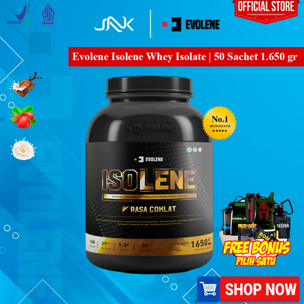 Jual Promo Isolene whey Protein Isolate 50 sachet 1650 gr evolene ...