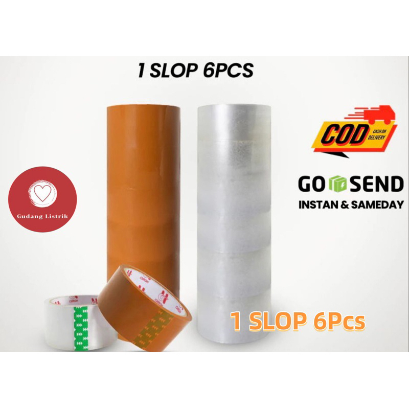 Jual Isolasi 1 SLOP 45MM 90Y ISI 6 PCS TAPE TERMURAH SUPER CLEAR LAKBAN ISOLASI BENING & COKLAT ...