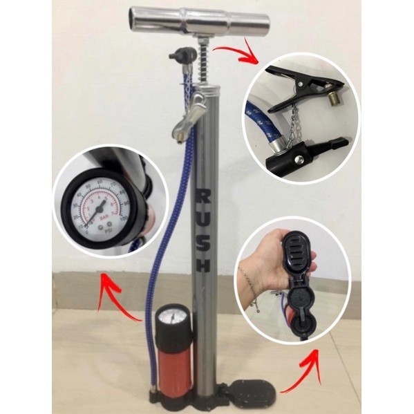 Jual POMPA TABUNG SEPEDA MURAH RUSH PLUS METER / POMPA ANGIN SEPEDA ...