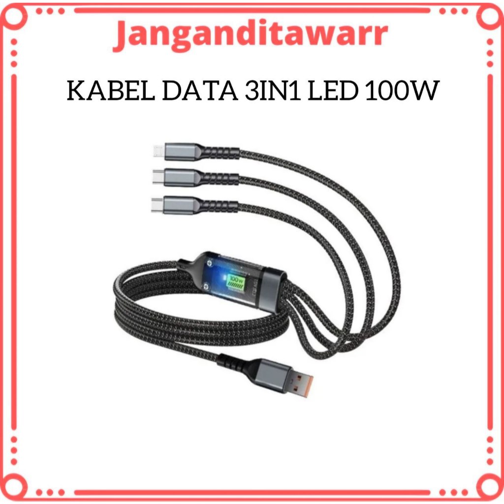 Jual Kabel Data Fast Charging 3 IN 1 100W LED Micro,Tipe c,Lightning ...
