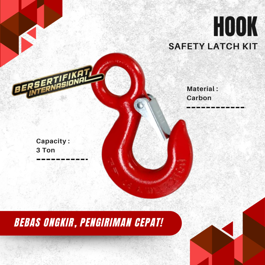 Jual Eye Sling Hook 3 Ton With Safety Latch Kit L320 Carbon | Shopee ...