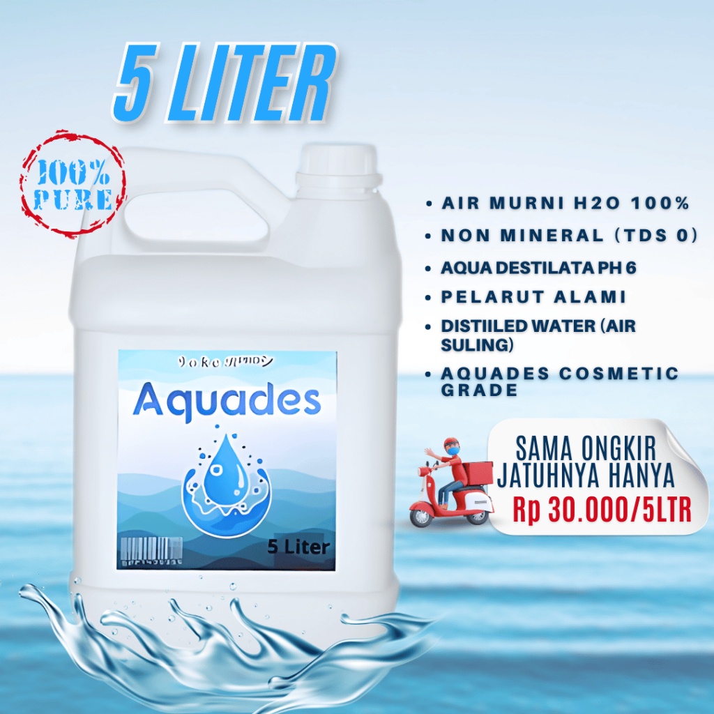 Jual (ONGKIR TERMURAH) AQUADES AIR MURNI 5 LITER DAN 1 LITER PH 6 DISTILLED WATER | Shopee Indonesia