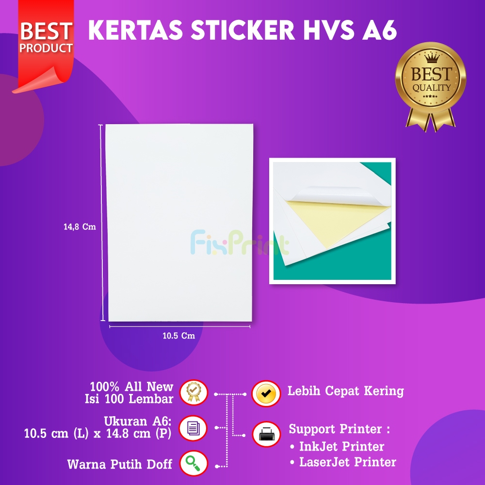 Jual FixPrint Kertas Sticker HVS A6 isi 100 Lembar, Kertas Sticker 10 ...