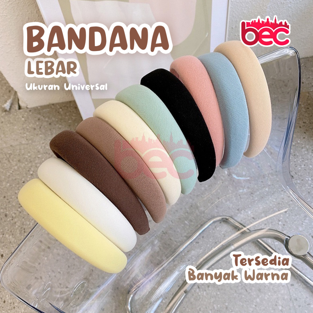 Jual [BEC] Bandana Lebar | Bando Kain Tebal Wanita Headband Cloud Polos ...