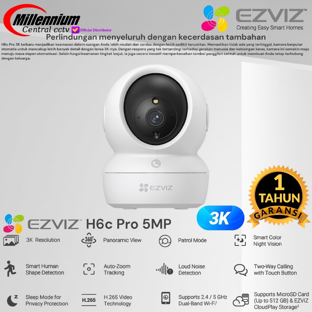 Jual Ezviz H6c Pro 3K 5MP Smart Home Pan & Tilt WiFi IP Camera CCTV ...