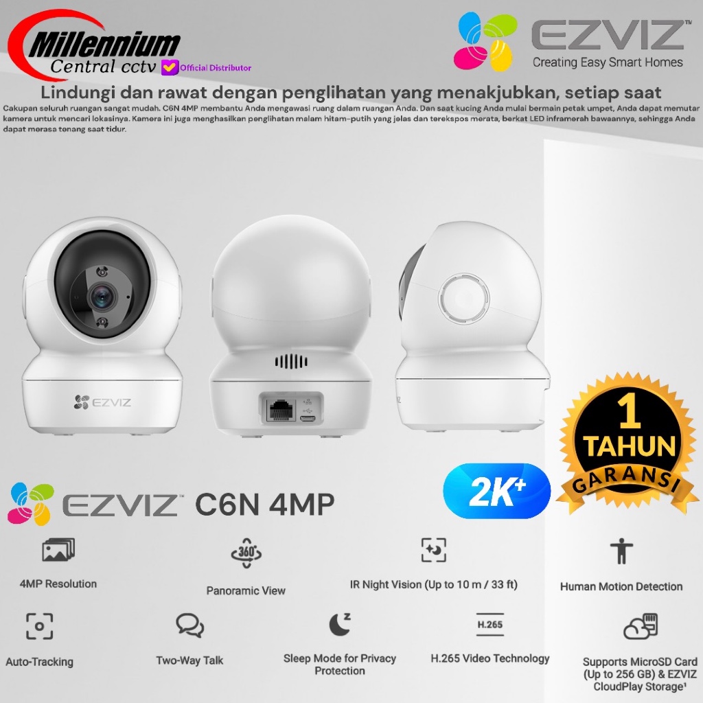 Jual EZVIZ C6N 4MP Smart WiFi Pan & Tilt IP Camera CCTV Indoor | Shopee ...