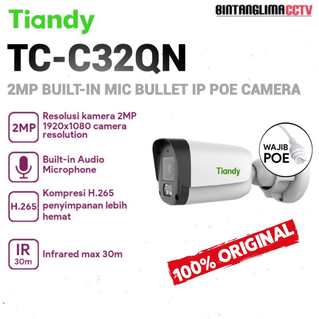 Jual TIANDY TC-C32QN 2MP BUILT-IN MIC BULLET IP POE CAMERA | Shopee ...