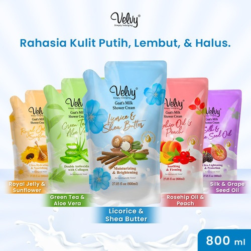 Jual VELVY Goats Milk Shower Cream Sabun Mandi Cair Refill Pouch 800ml ...