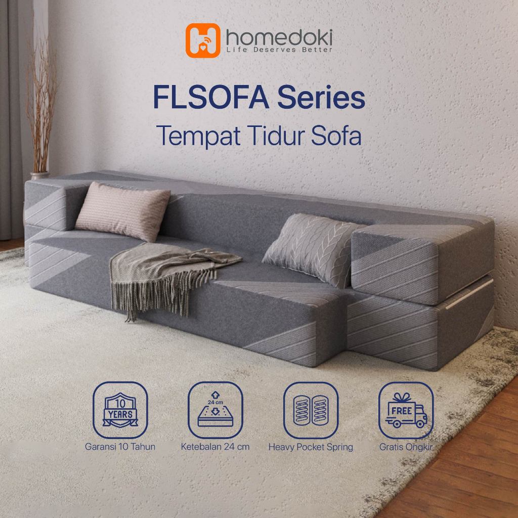 Jual Homedoki FLSOFA Series/sofa bed lipat/ Abu-Abu sofa aesthetic ...