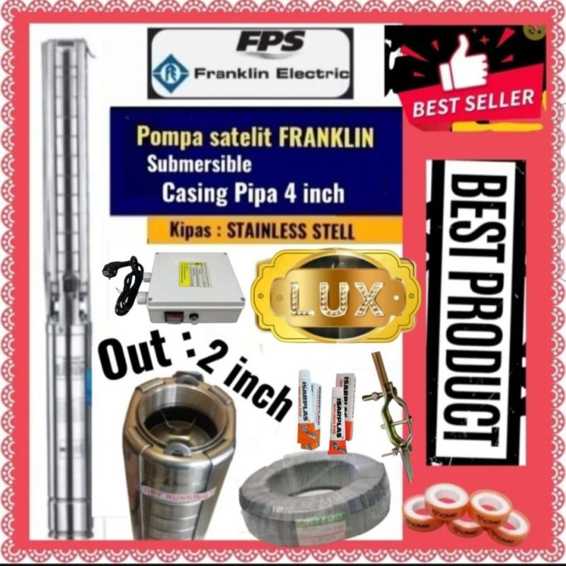 Jual Pompa satelit 4inch FRANKLIN 3Hp 2.2kw 1Phase SP5-25 COMPLETE Plus Set KABEL 100 m meter ...