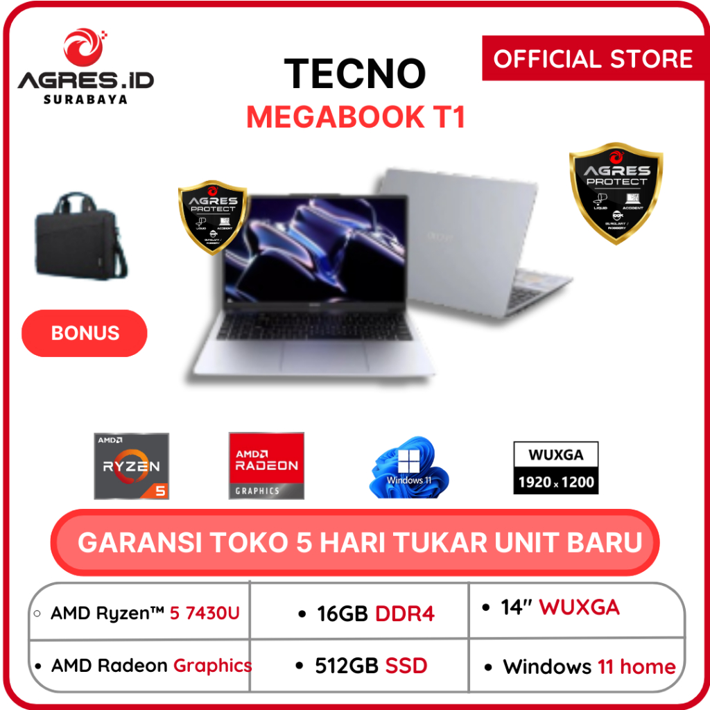 Jual TECNO MEGABOOK T1 14 RYZEN 5 7430U 16gb 512gb 14.0wuxga 100srgb ...