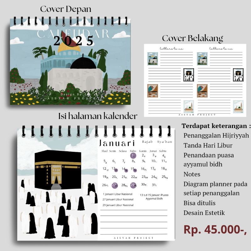 Jual Kalender Meja 2025 simple dan aesthetic tema bunga dan timur ...