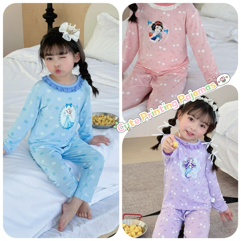 Jual Piyama Princess Printing Anak Perempuan | Baju Tidur Ruffle Neck ...
