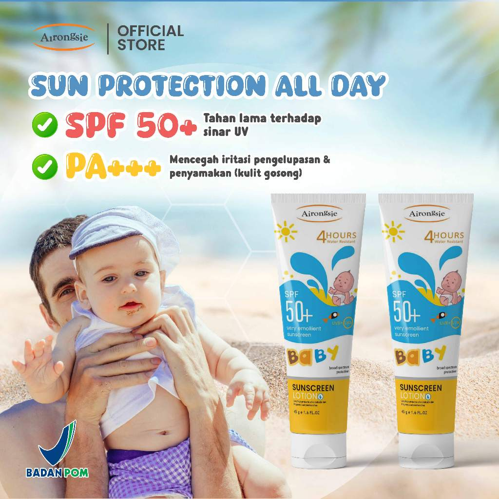 Jual Sunscreen Airongsie Bayi & Anak SPF50+ UVB+UVA 4 Jam Waterproof ...