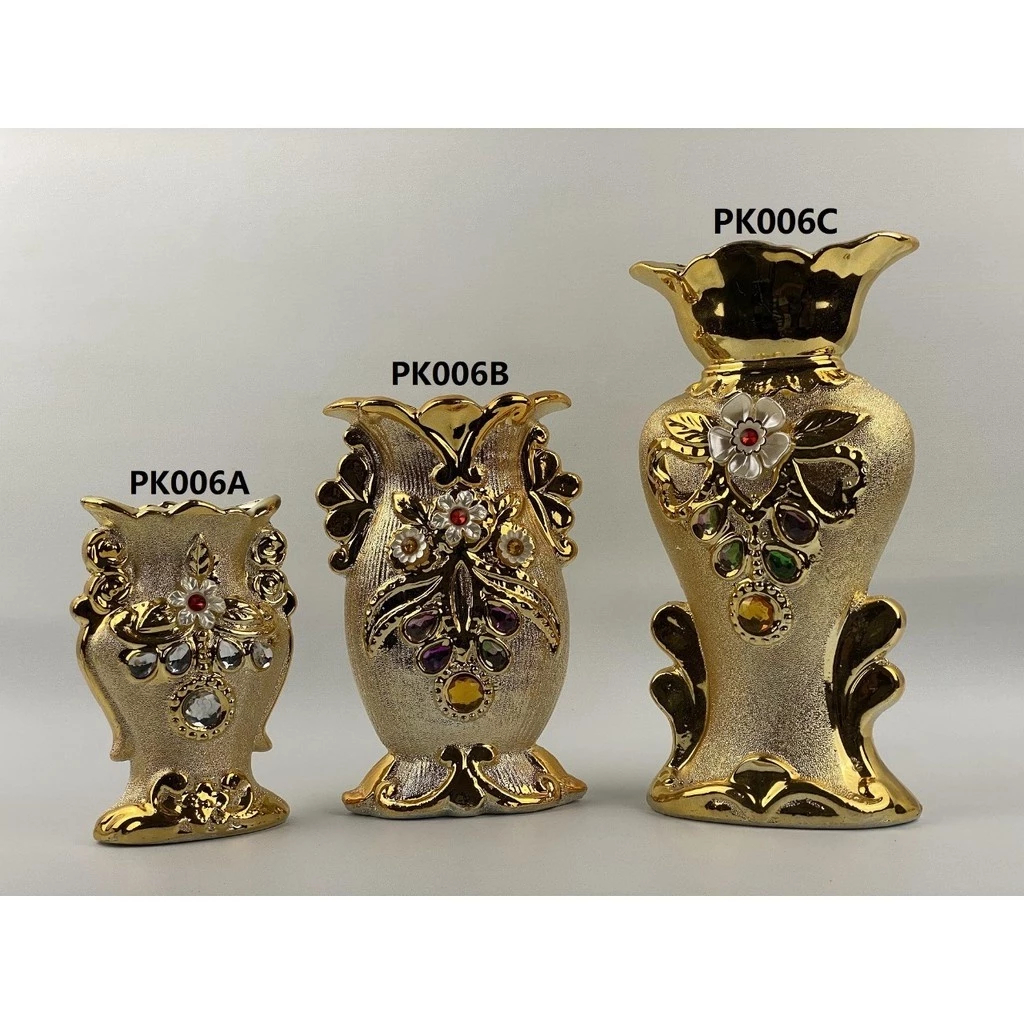 Jual Vas Bunga Keramik Gold Dekor Rumah Aesthetic Pot Bunga Vintage ...