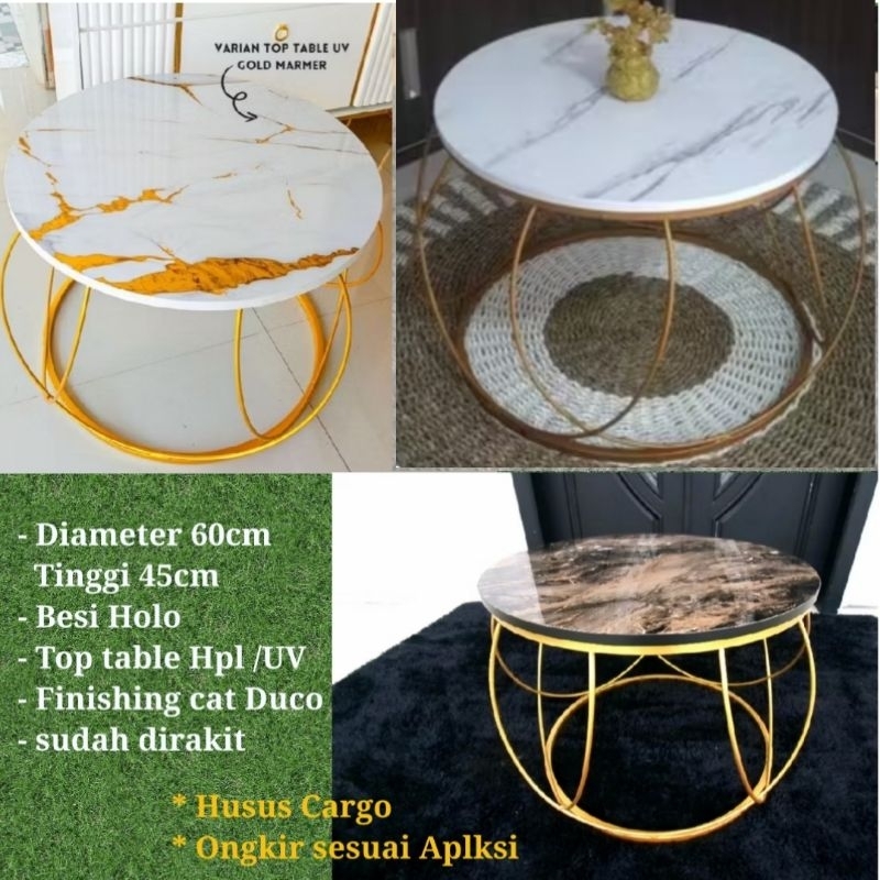 Jual MEJA INDUSTRIAL / MEJA TAMU BULAT ATHENA / Meja kaki besi Gold ...