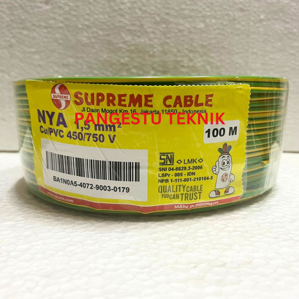 Jual Kabel NYA / TUNGGAL 1.5 mm Kuning Hijau SUPREME / 100 Meter / NYA 1,5 mm | Shopee Indonesia
