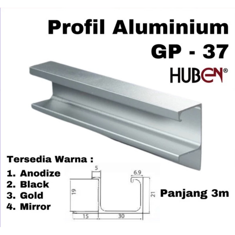 Jual HUBEN Profil Frame Handle Alumunium Aluminium GP 37 | Shopee Indonesia