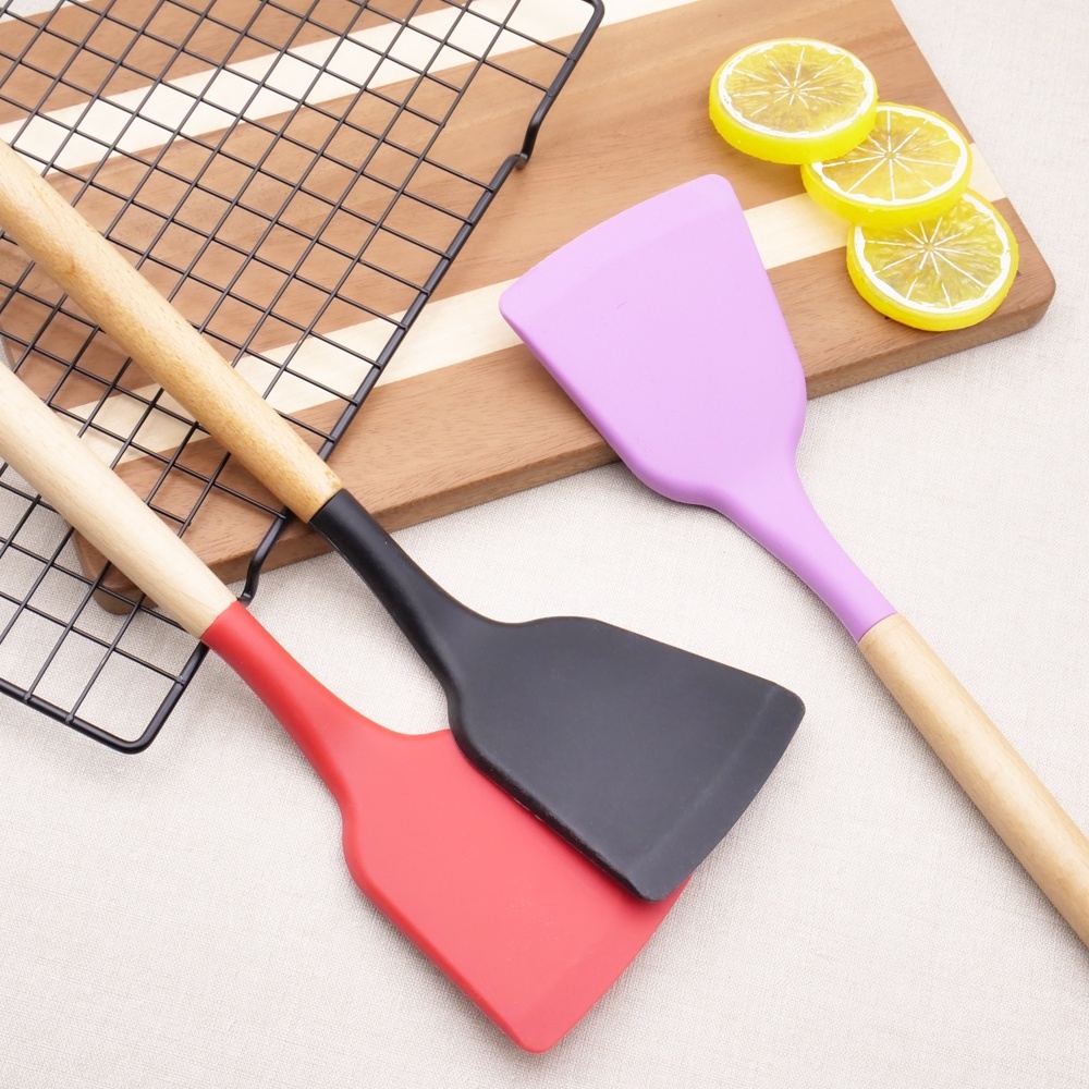 Jual Sutil Spatula Silikon Tahan Panas Gagang Kayu Alat Masak Codet ...