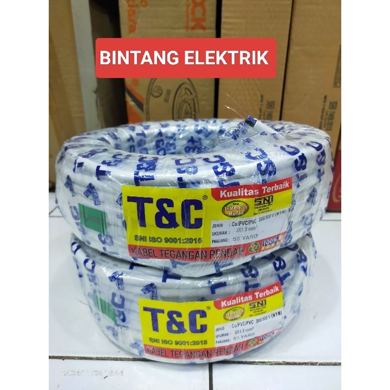 Jual KABEL LISTRIK SNI T&C 2X1.5MM 50 YARD ( 45METER) | Shopee Indonesia