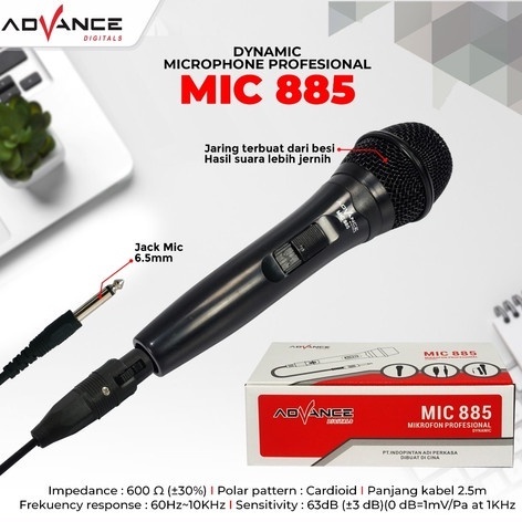 Jual Advance Mic-885 Single Profesional Dynamic Microphone Mic Kabel ...